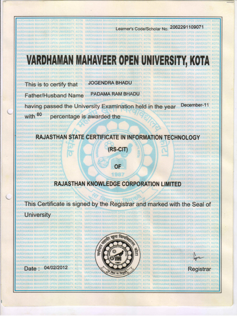 Rs-Cit Certificate | PDF