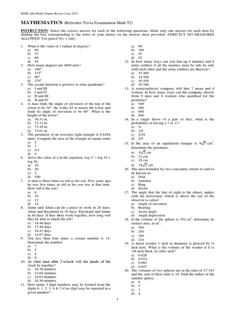 Refreshers Math T2 | PDF | Area | Quantity