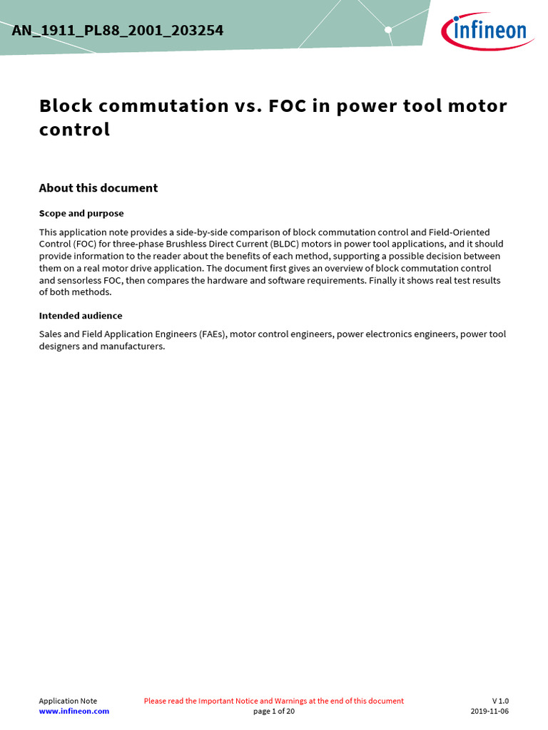 Infineon-Motor Power Tool Block Commutation Vs FOC-ApplicationNotes-v01 ...