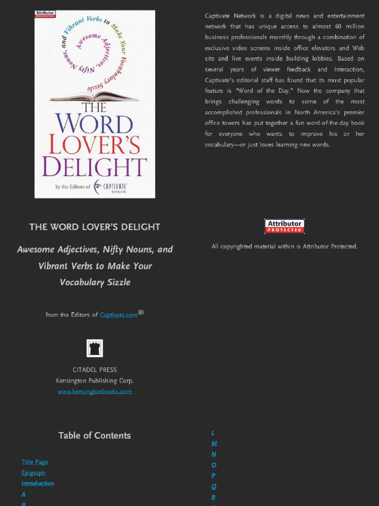 The Word Lover's Delight - Awesome Adjectives, Nifty Nouns, and Vibrant ...