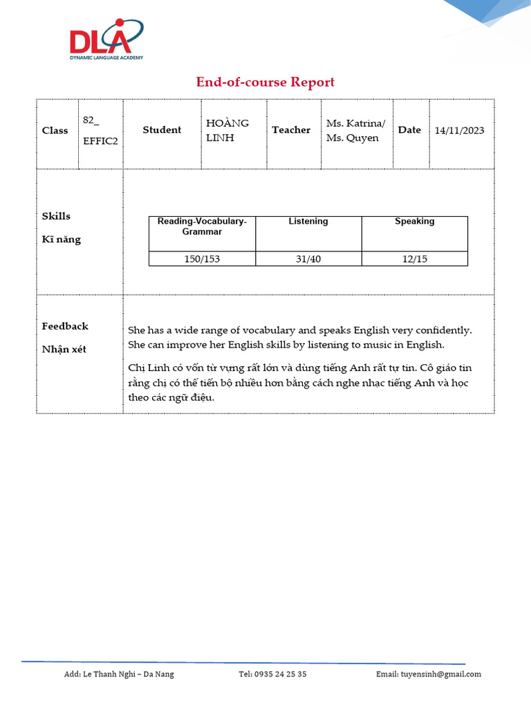 End-Of-Course Report - EFIC2-BASIC | PDF