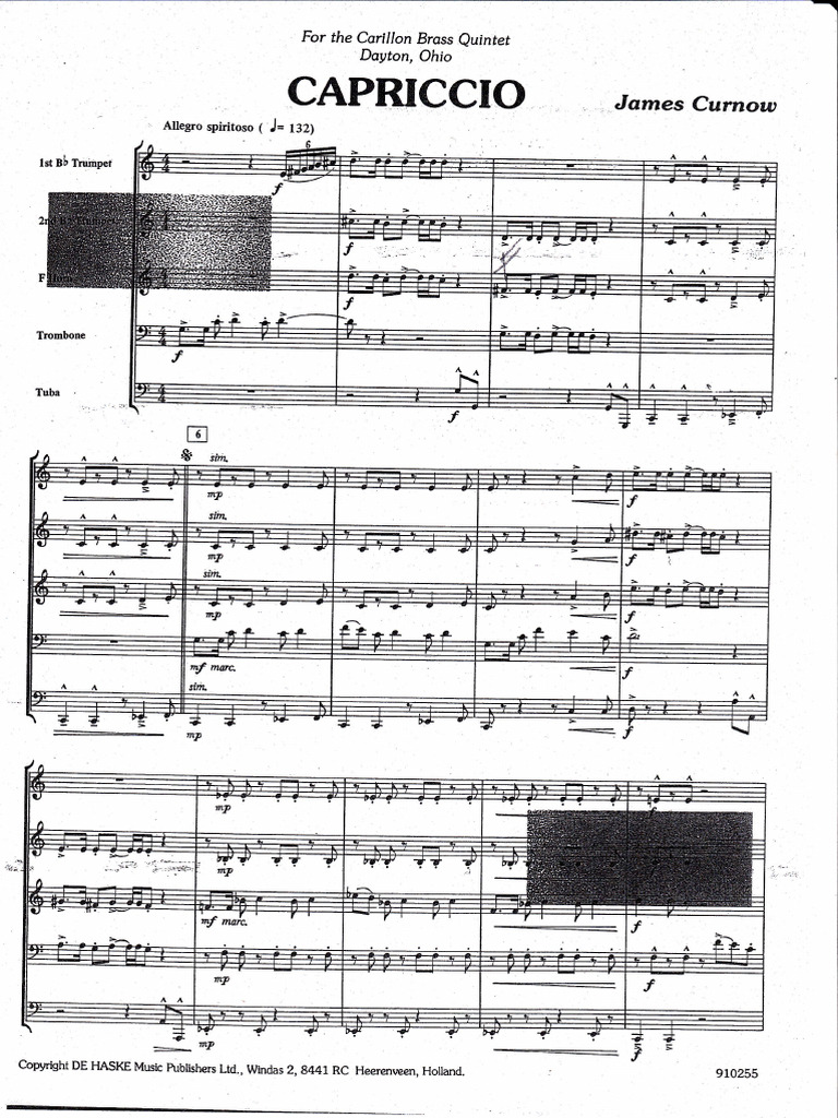 Capriccio by James Curnow for Caríllan Bross Quintet | PDF