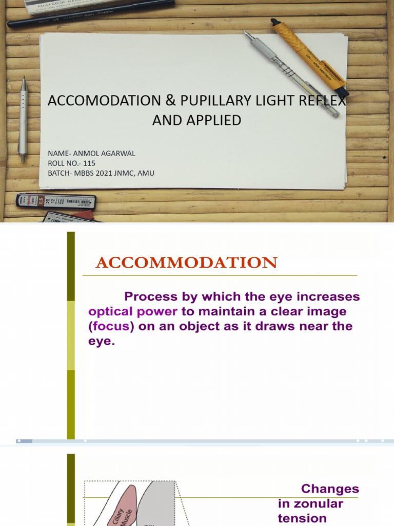 Physiology of Accommodation and Pupillary Light Reflex & Its Applied ...