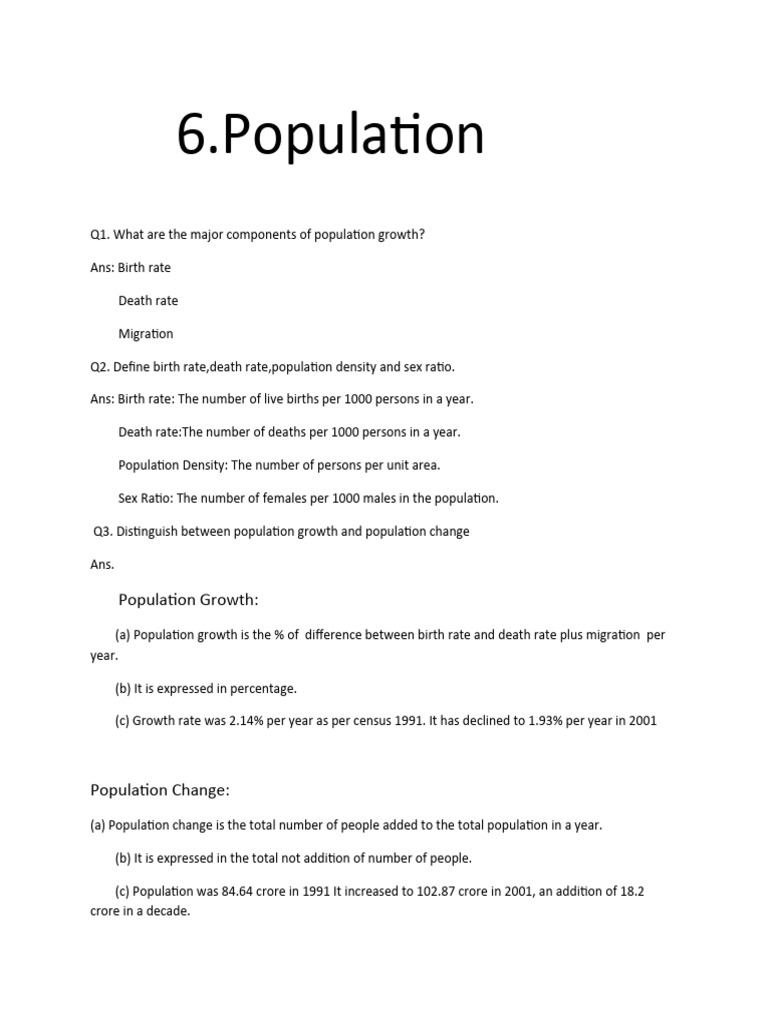 6.population Notes-9th Geography | PDF | Adolescence | Population Growth