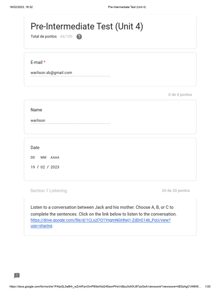 Pre-Intermediate Test (Unit 4) | PDF