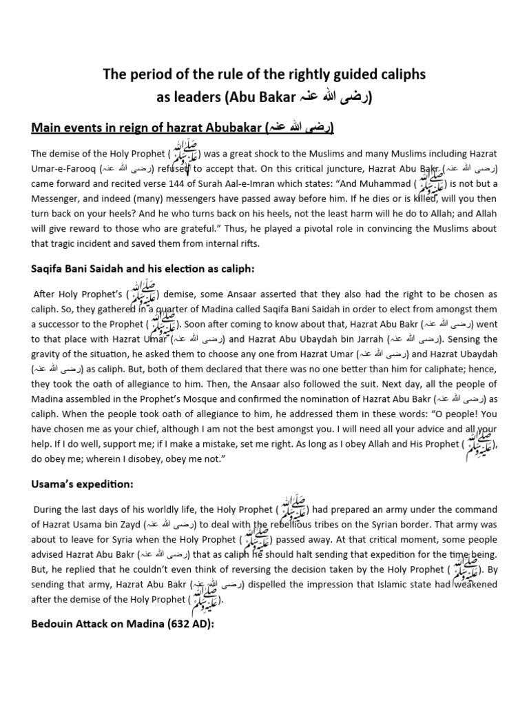 The Period of The Rule of The Rightly Guided Caliphs As Leaders | PDF ...