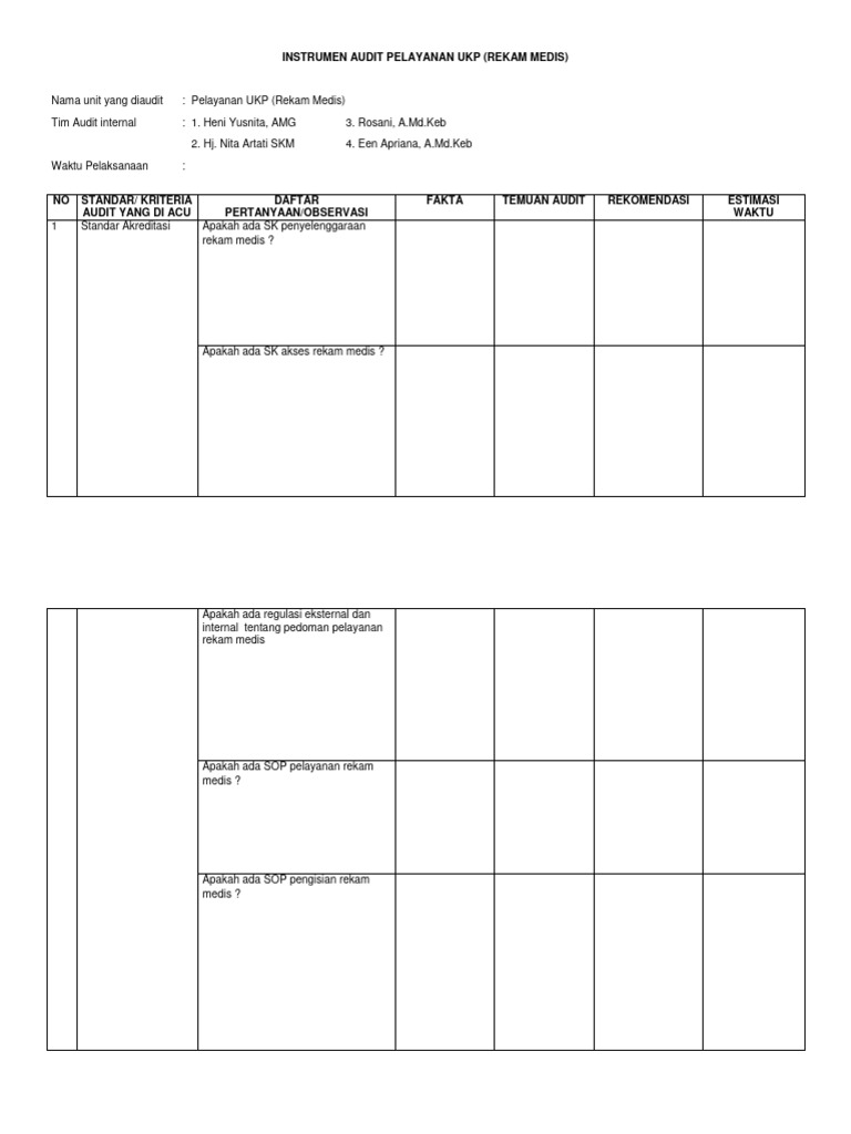 Instrumen Audit Ukp (Rekam Medis) | PDF