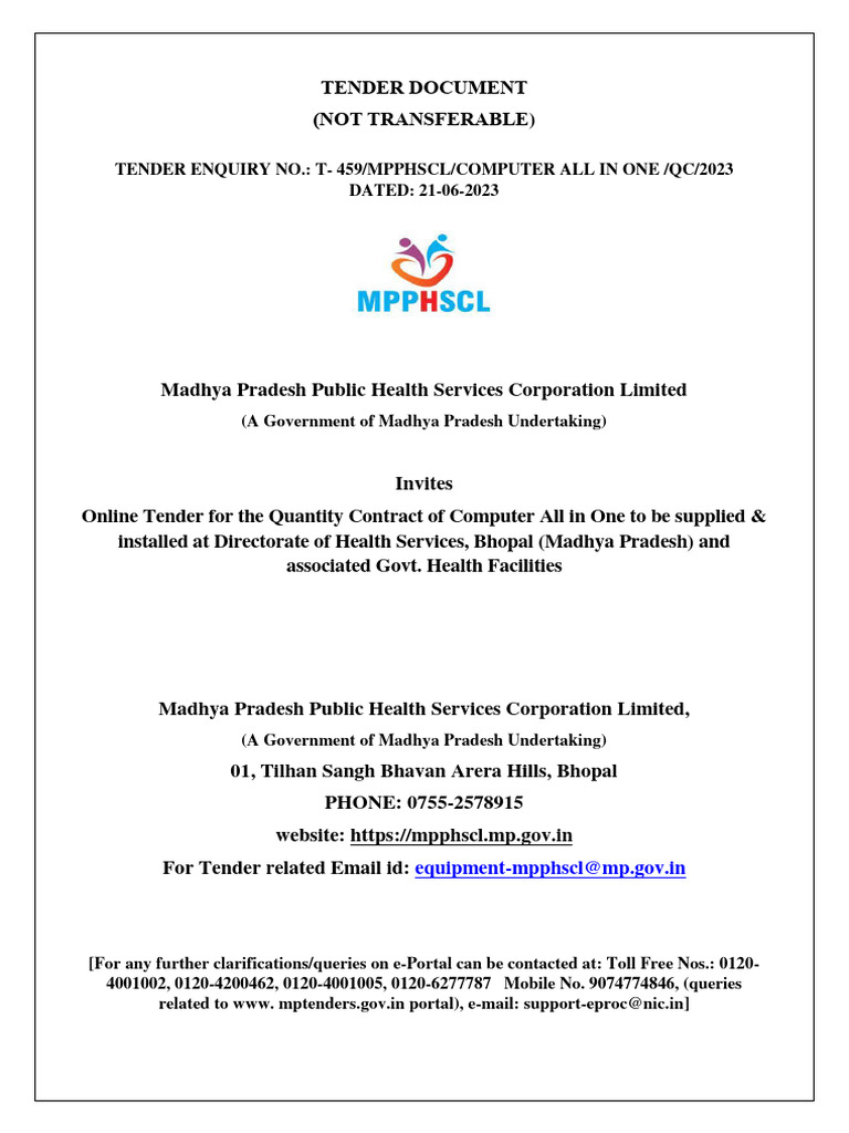 MPPHSCL Tender for Computer Supply | PDF | Procurement | Business
