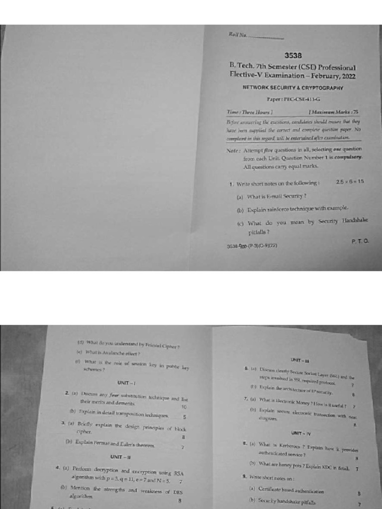 2022 B.TECH 7th SEM NETWORK SECURITY & CRYPTOGRAPHY | PDF