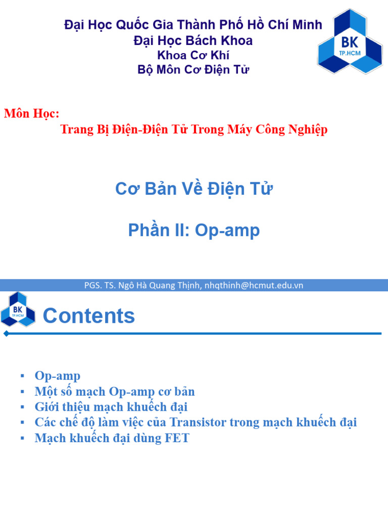 Trang Bi Dien Dien Tu - Opamp Phan 1 Mach Opamp Co Ban | PDF