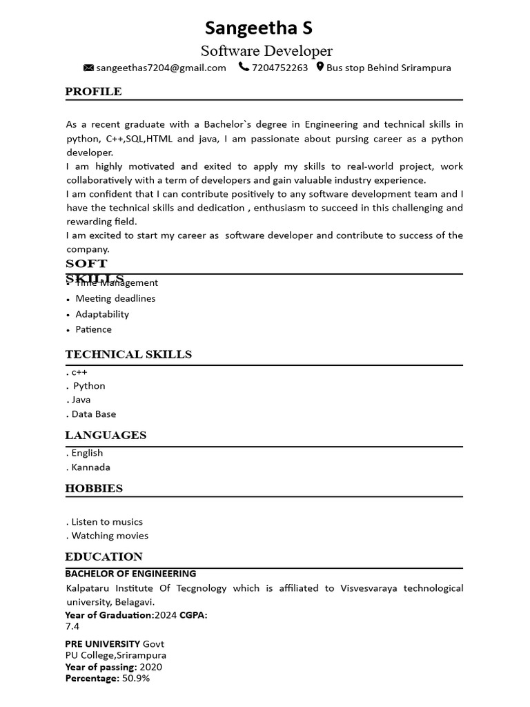 Recent Graduate Python Developer Resume | PDF | Career & Growth