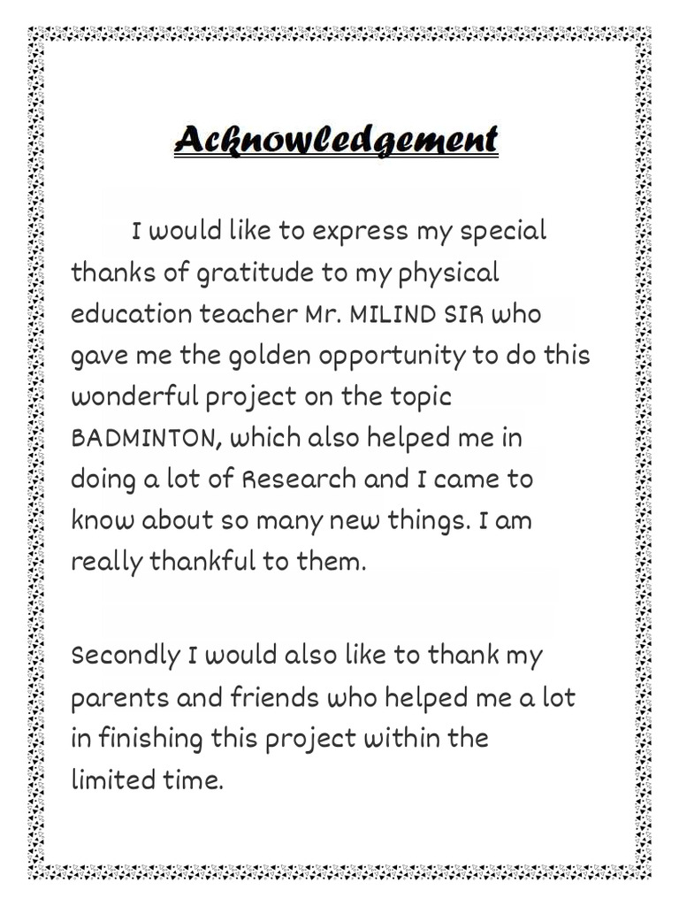 Acknowledgement of Physical Education | PDF