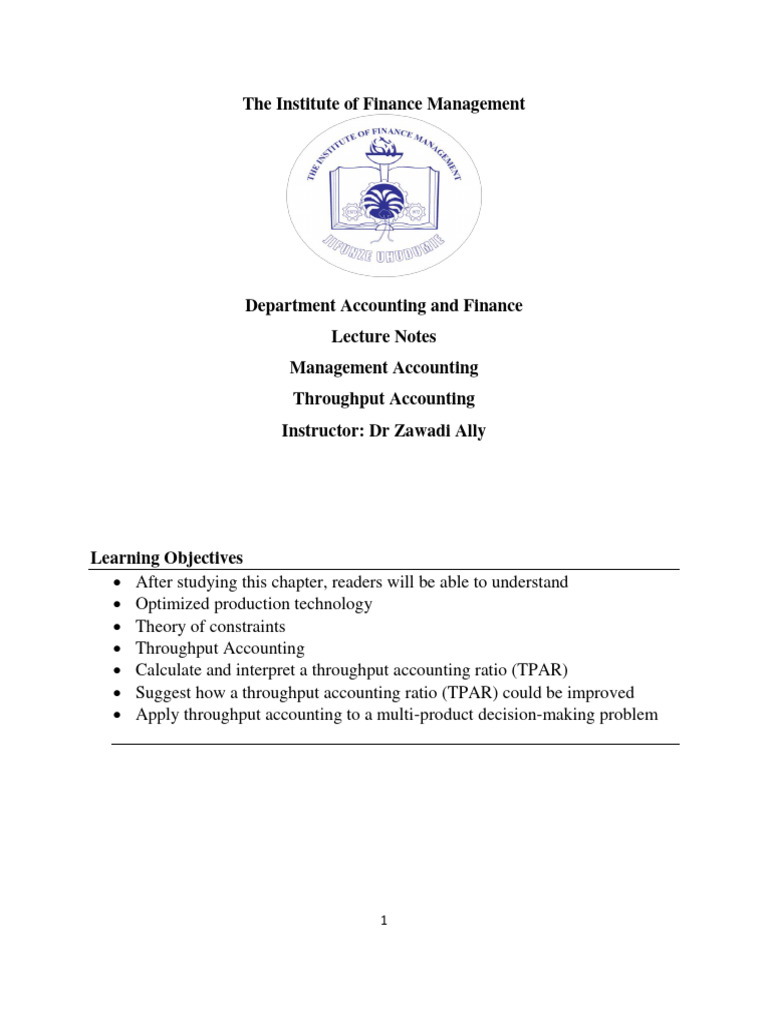 Throughput Accounting and TPAR Analysis | PDF | Labour Economics ...