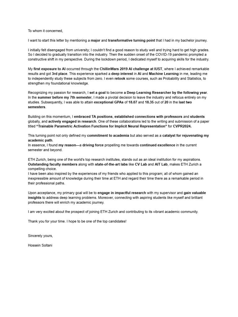 Ethz Summer 2024 Motiv Letter | PDF | Artificial Intelligence ...