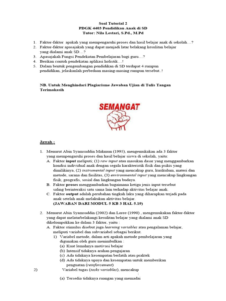 Soal Tutorial 2 2022.2 PENDIDIKAN ANAK DI SD | PDF