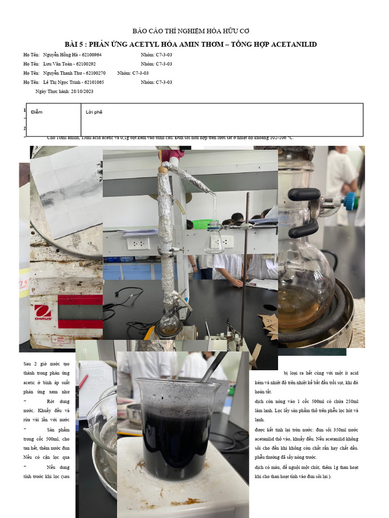 Bài 5 PH N NG Acetyl Hóa Amin Thơm - T NG H P Acetanilid | PDF