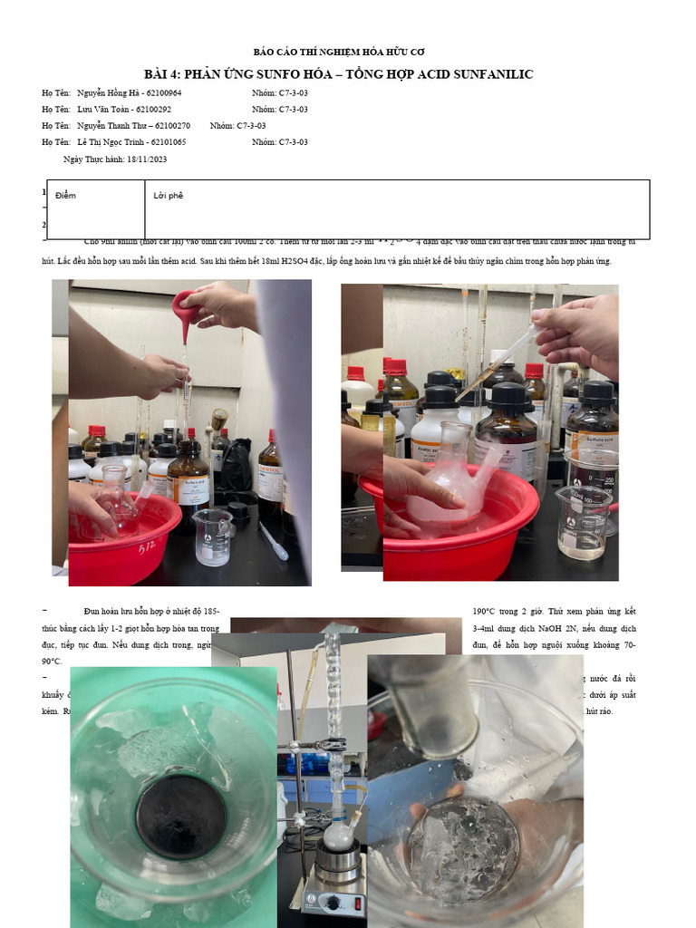 Bài 4 PH N NG Sunfo Hóa - T NG H P Acid Sunfanilic | PDF