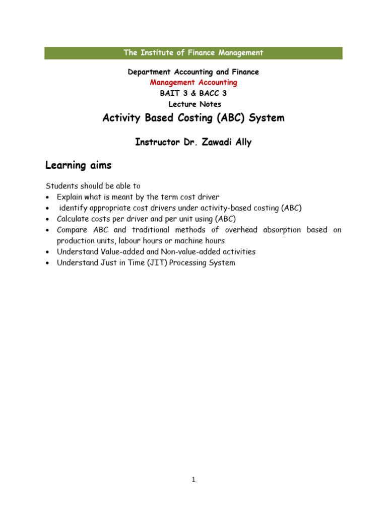 ABC Lecture Notes | PDF | Lean Manufacturing | Cost
