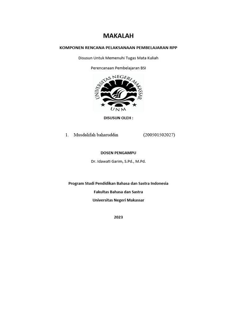 Makalah - Komponen Rencana Pelaksanaan Pembelajaran (RPP) | PDF