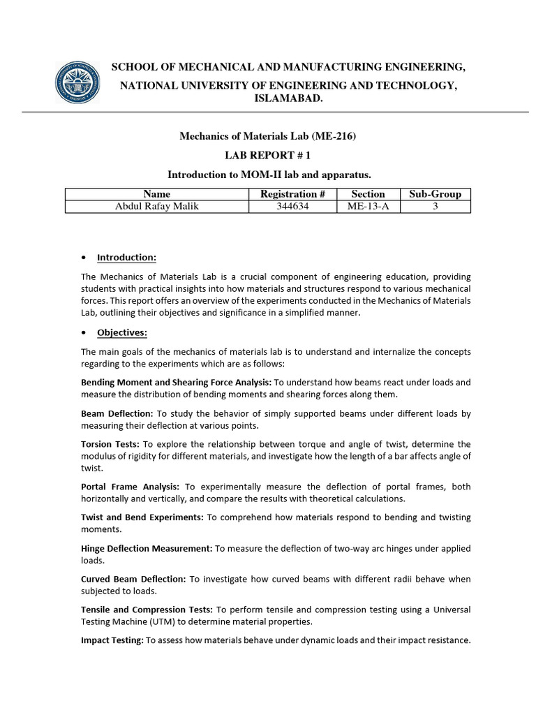 Lab Report 1 | PDF | Beam (Structure) | Bending