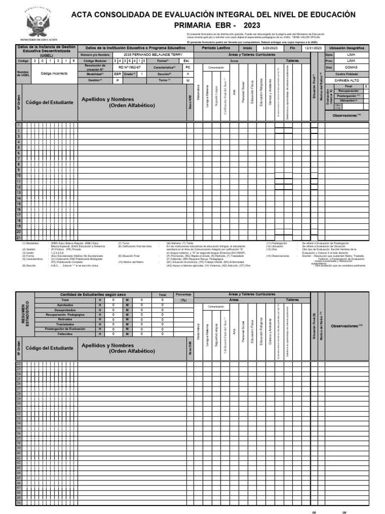 Acta de Evaluacion 2023 | PDF