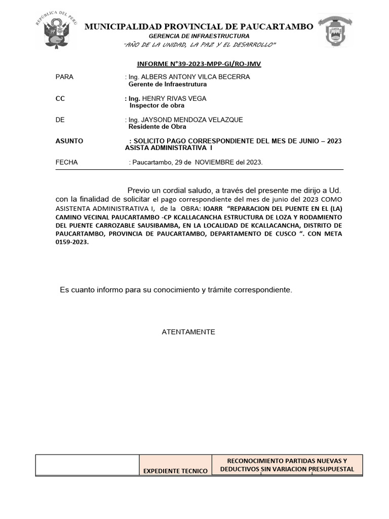 INF.39 PAGO DEL MES DE JUNIO | PDF