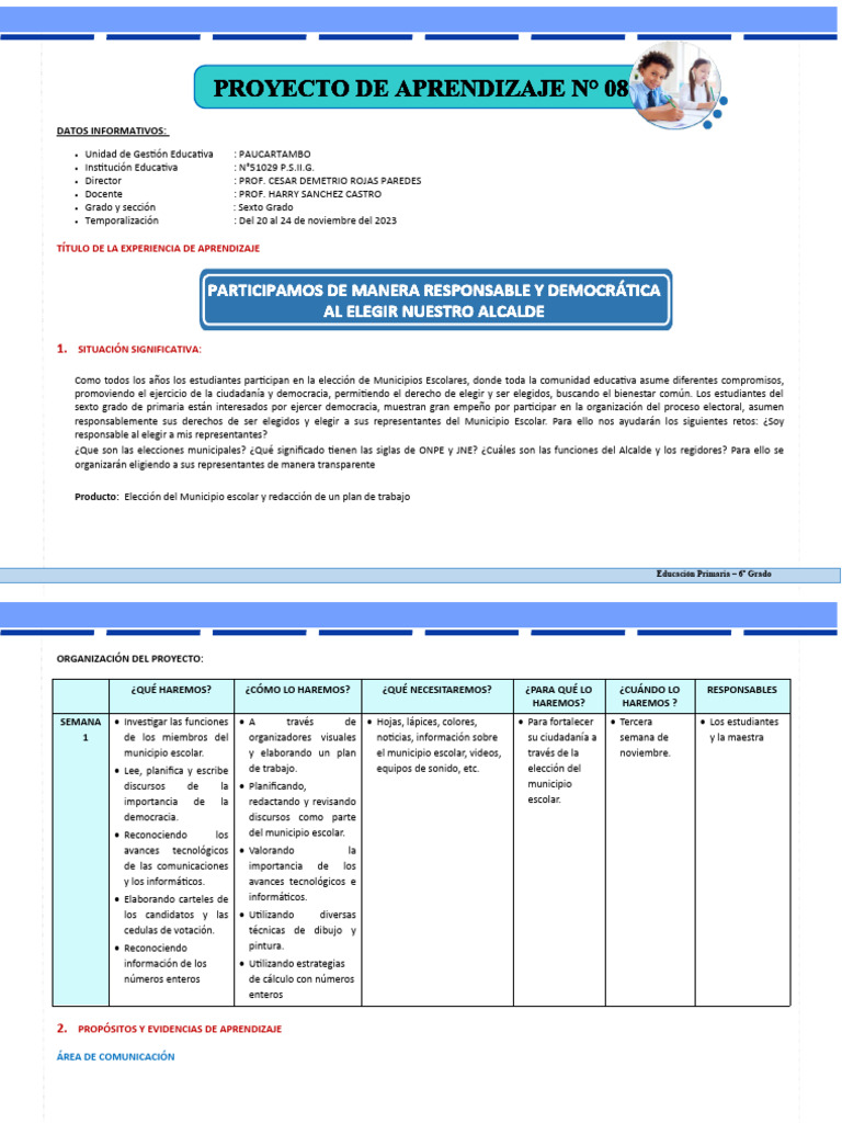 Proyecto #08 6º Primaria 2023 | PDF | Evaluación | División (Matemáticas)