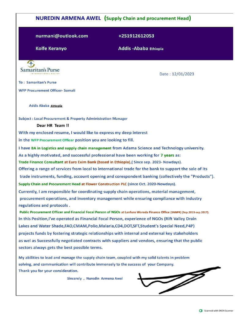 Application Letter For WFP Procurement Officer - Somali | PDF