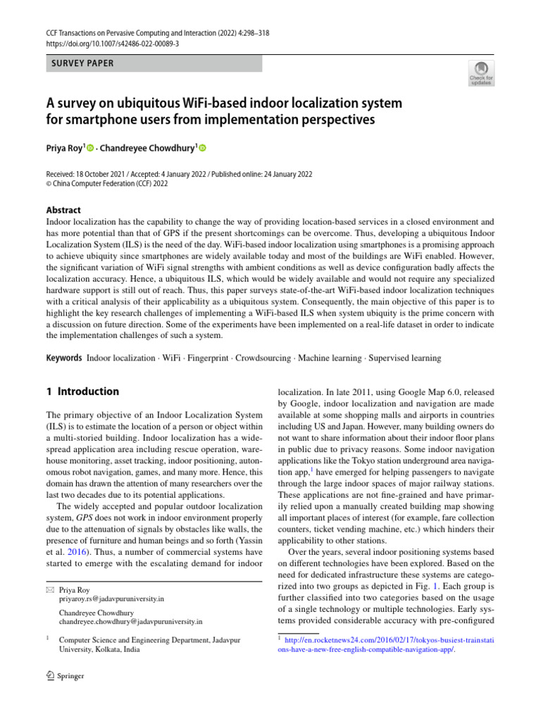 A Survey On Ubiquitous Wifi Based Indoor Localization System For Smartphone Users From ...