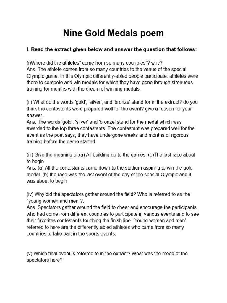 Nine Gold Medals poem | PDF