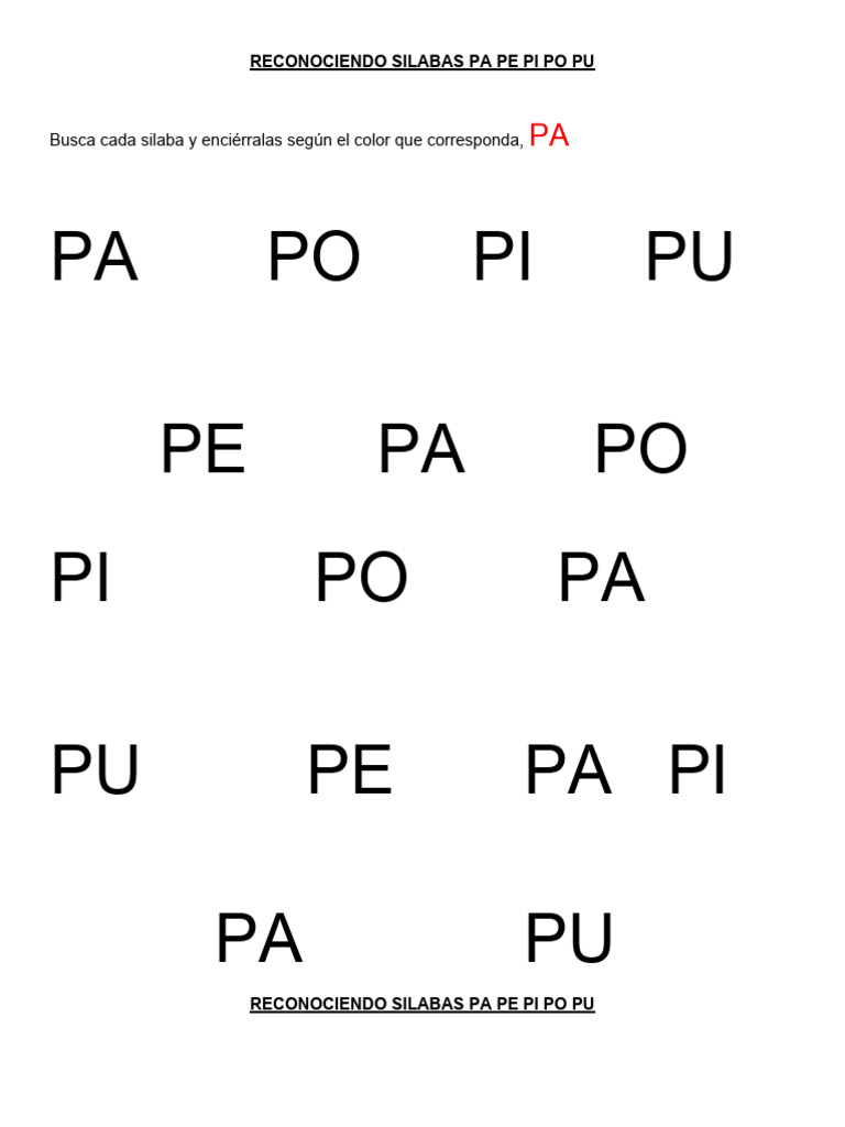 Silabas Pa Pe Pi PA, PE, PI, PO, PU