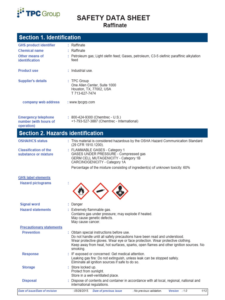 Raffinate Safety Data Sheet | PDF