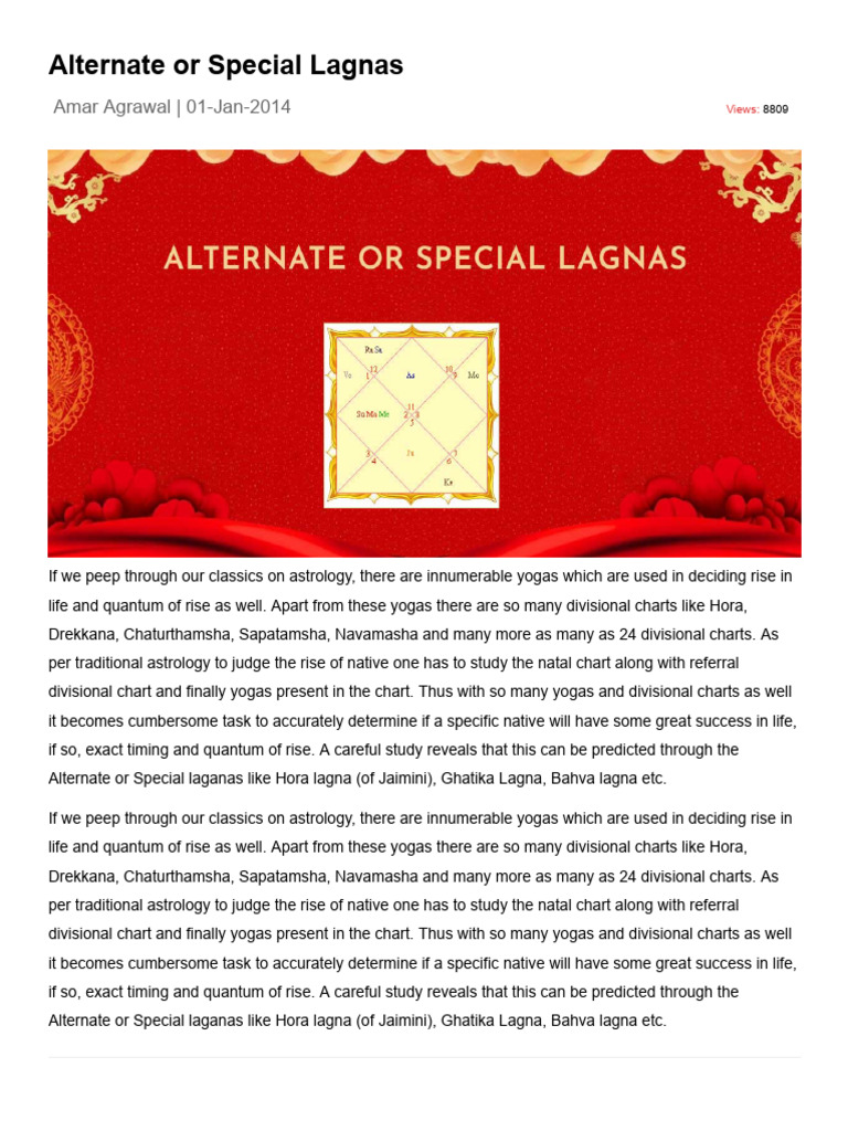 Special Lagnas in Vedic Astrology | PDF | Planets In Astrology ...