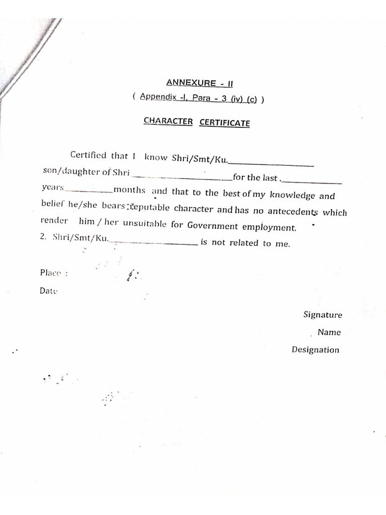 Character Certificate | PDF