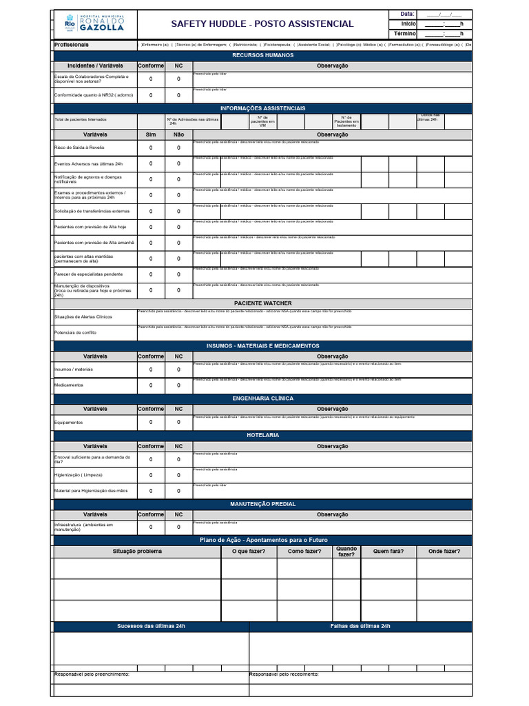 Safety Huddle - Posto Assistencial | PDF | Enfermagem | Ciências da Saúde