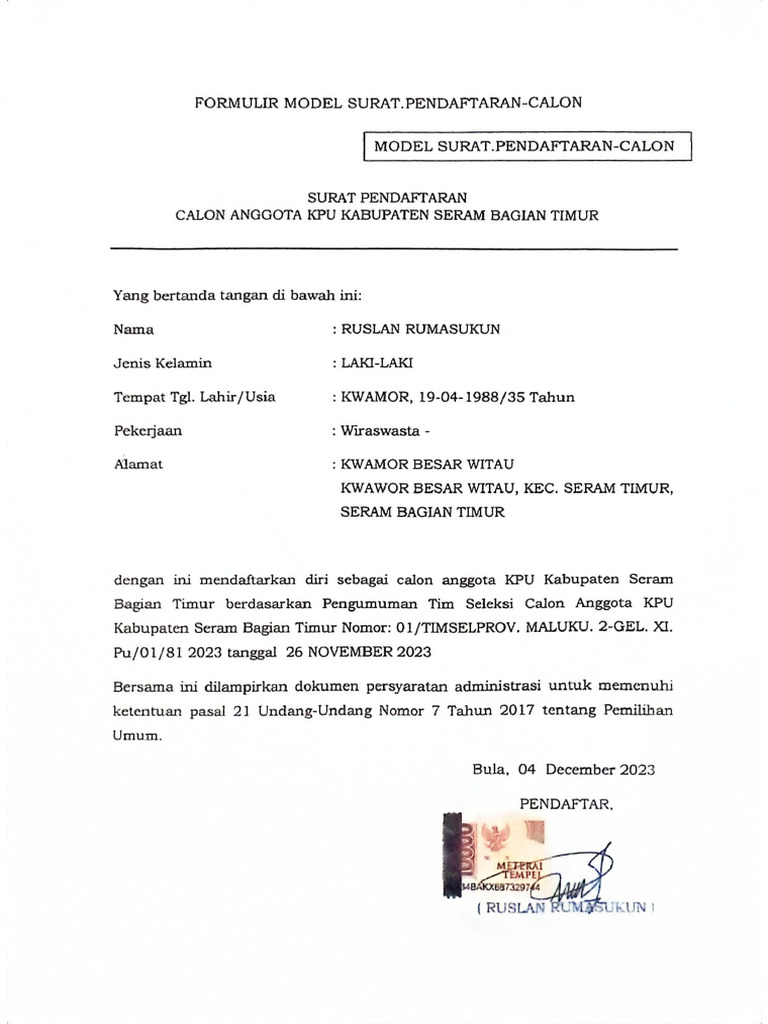 Surat Pendaftaran | PDF