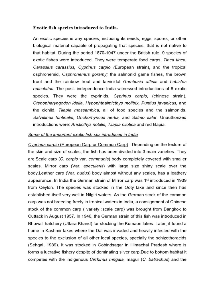 Exotic Fish Species Introduced in India | PDF | Rainbow Trout | Aquatic ...