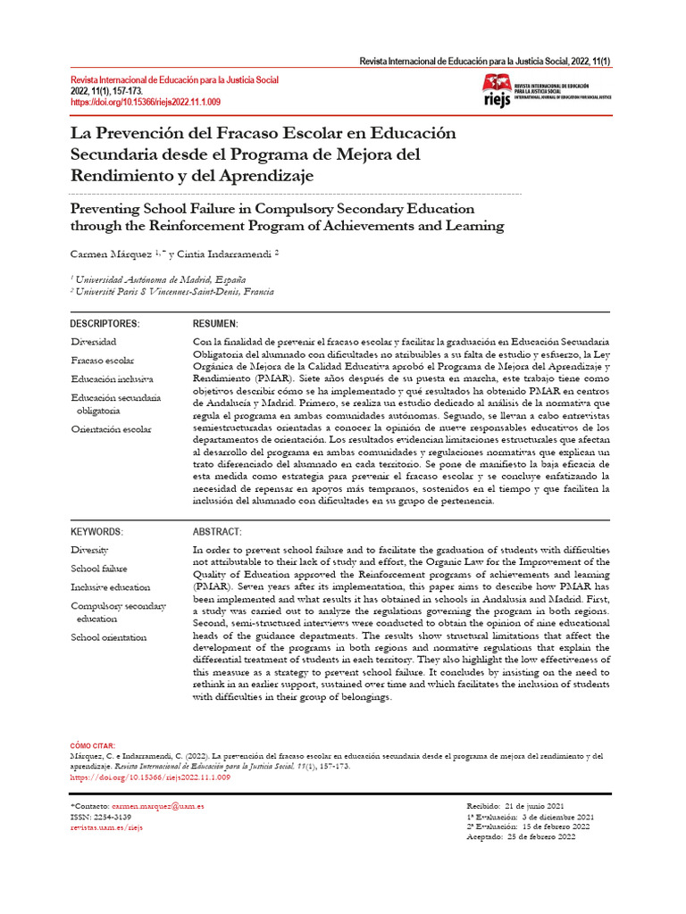 La Prevención Del Fracaso Escolar en Educación Secundaria Desde El Programa de Mejora Del ...