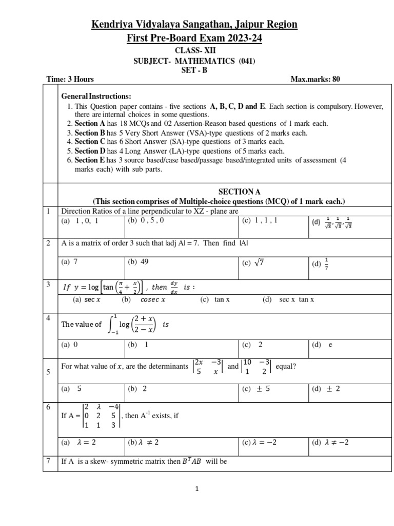 Class XII Math Exam Paper | PDF | Linear Programming | Mathematical Analysis