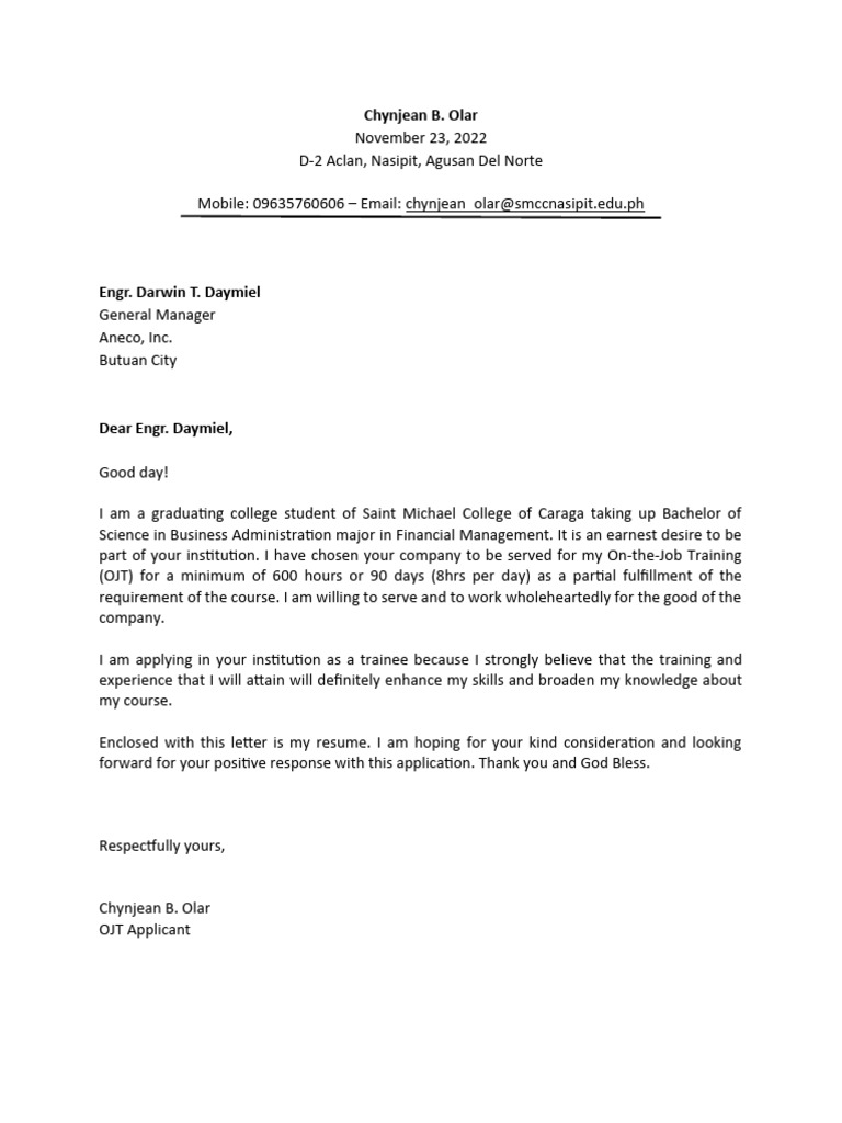 Application Letter | Download Free PDF | Cognition