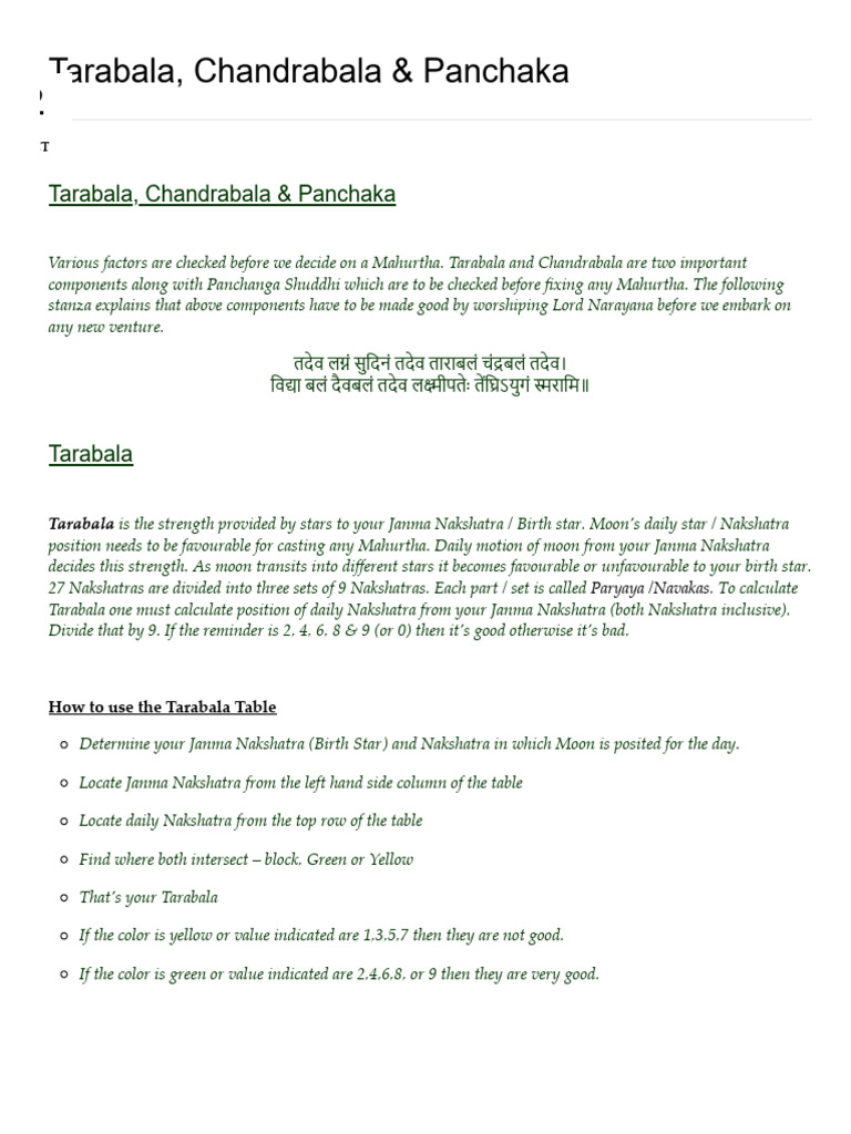 Tarabala, Chandrabala and Panchaka (Jyothishi) | PDF | Technical ...
