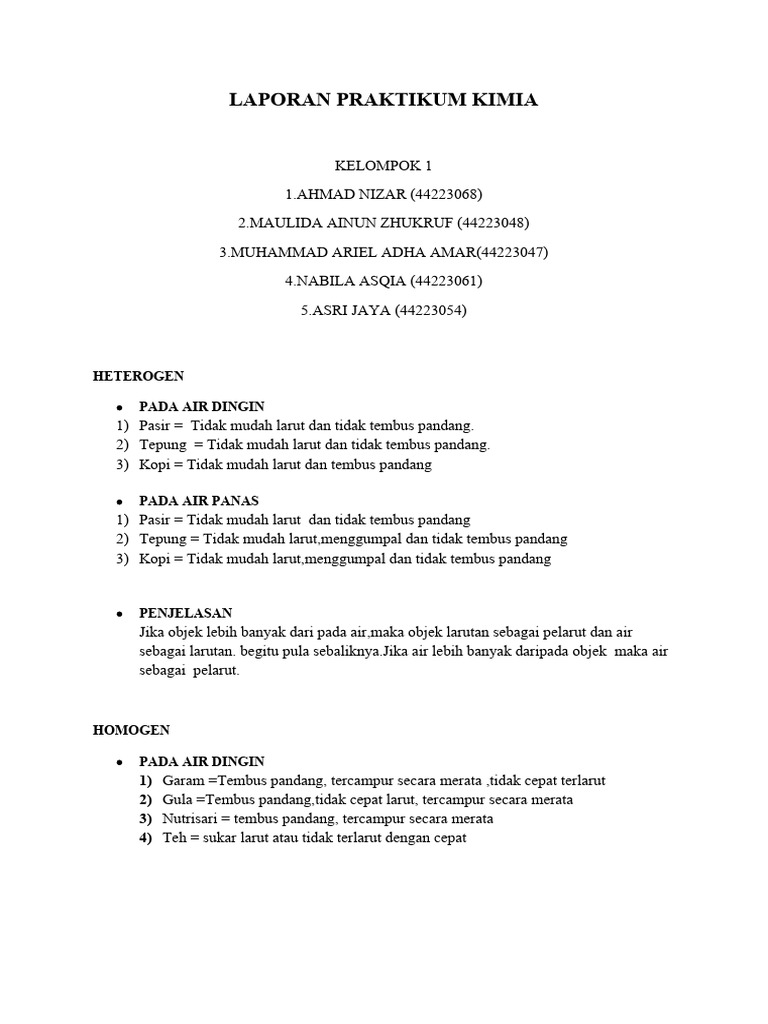 Laporan Praktikum Kimia | PDF | Kesehatan Holistik | Sains & Matematika