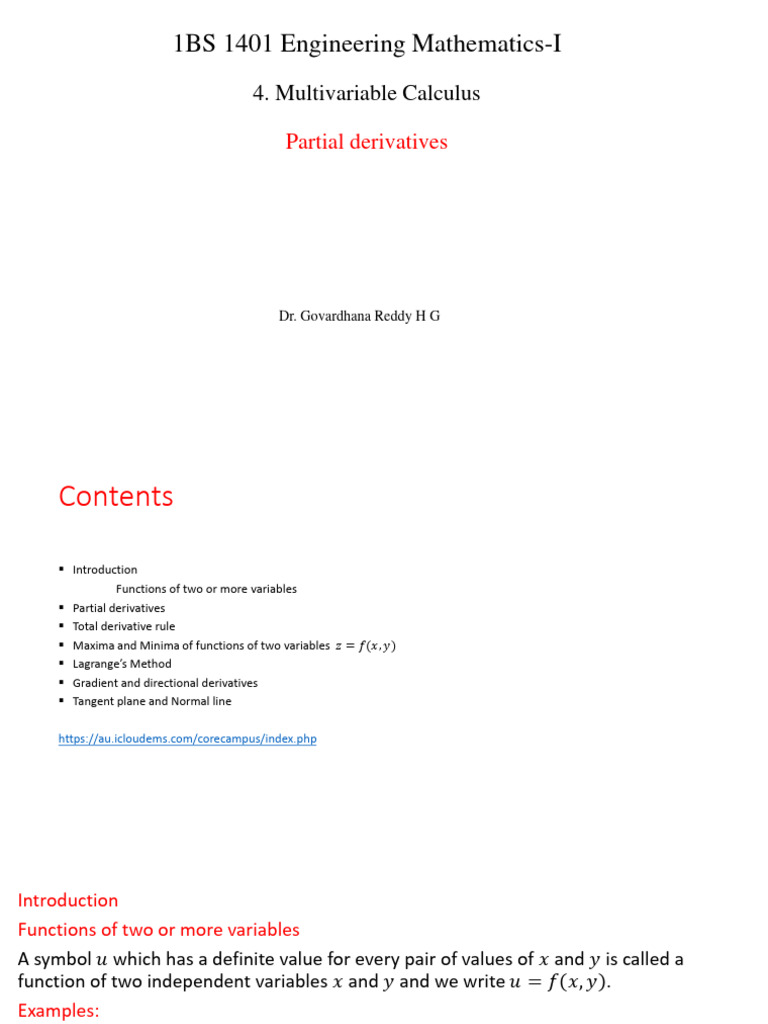 Multivariable Calculus Pdf Derivative Multivariable Calculus