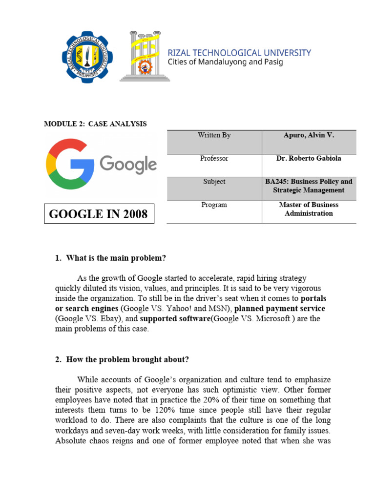 Case Analysis 2 - GOOGLE 2008 by Apuro - Alvin - V. | PDF | Msn | E Bay