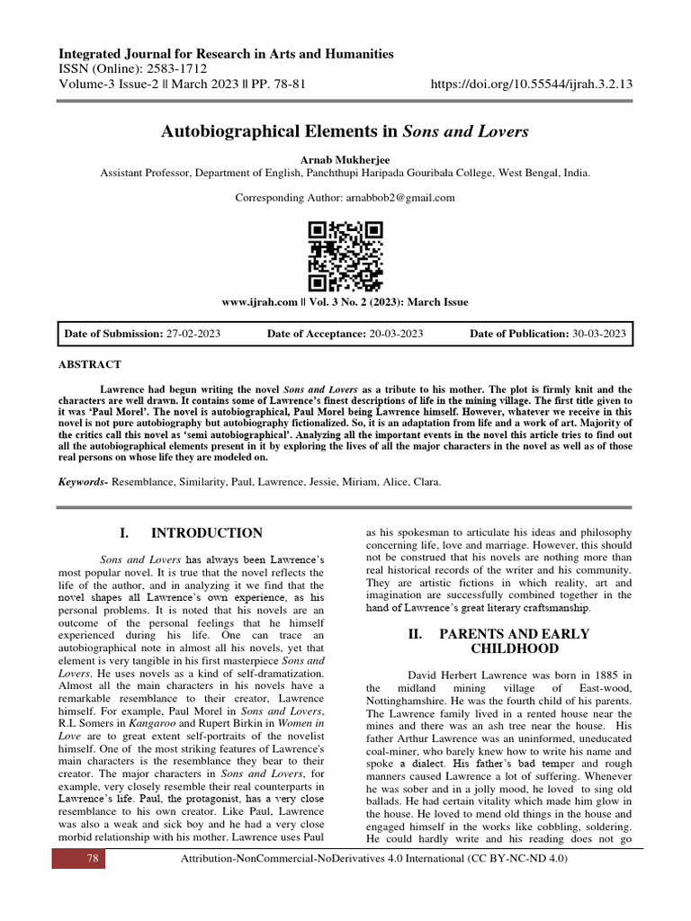 Autobiographical Elements in Sons and Lovers | PDF | Sons And Lovers