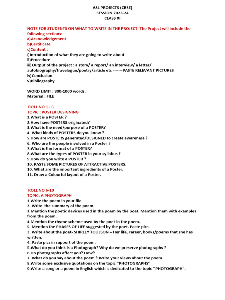 CL Xi Asl Projects | PDF | Poetry | Poster