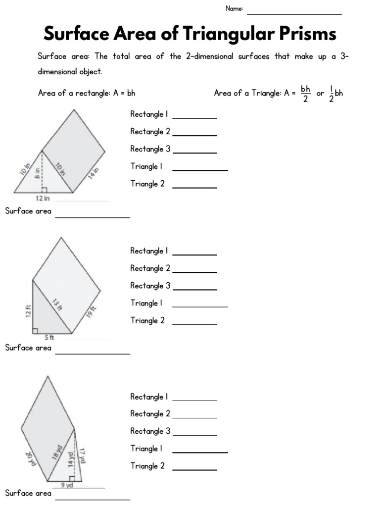 Surface Area of Triangular Prisms: Rectangle 1 Rectangle 2 Rectangle 3 Triangle 1 Triangle 2 | PDF