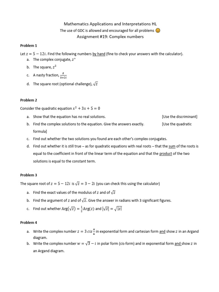 Assignment 19 - Complex Numbers | PDF