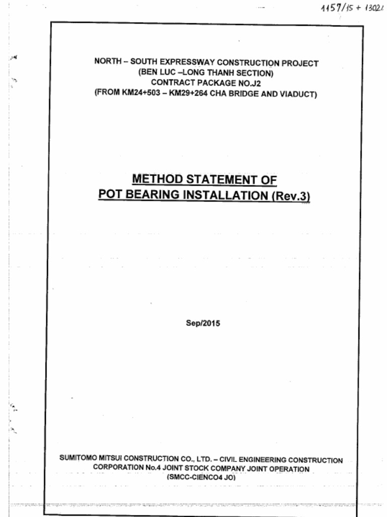 Method Statement of Pot Bearing Installation - Rev.3 | PDF