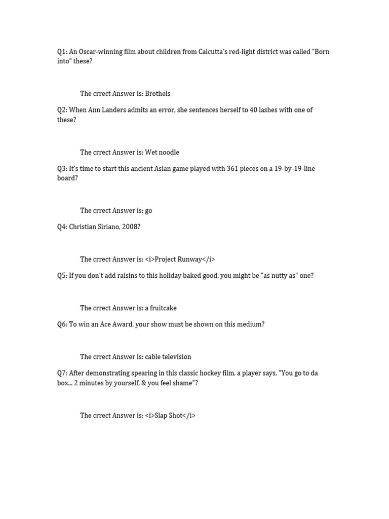 Trivia Quiz Answers Compilation | PDF | Games & Activities